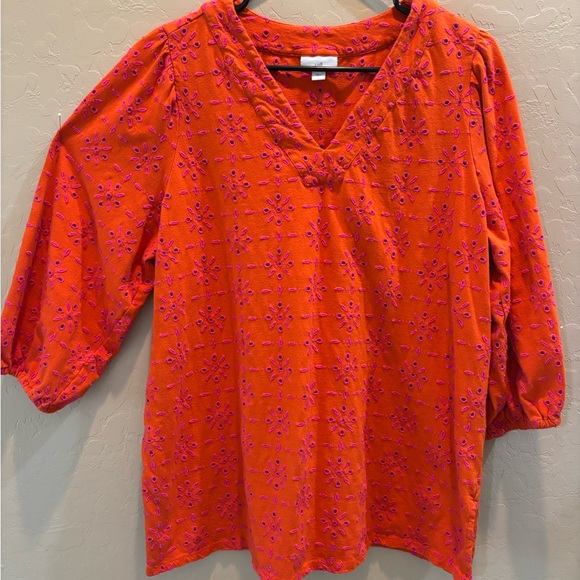J. Jill | Tops | J Jill Orange And Pink Floral Tunic Medium | Poshmark